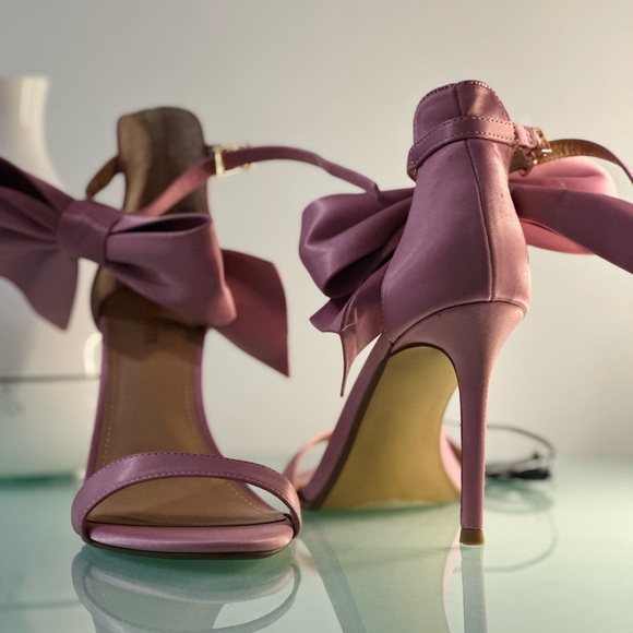Express | Shoes | Express Pink Satin Heels With Dramatic Bow | Poshmark